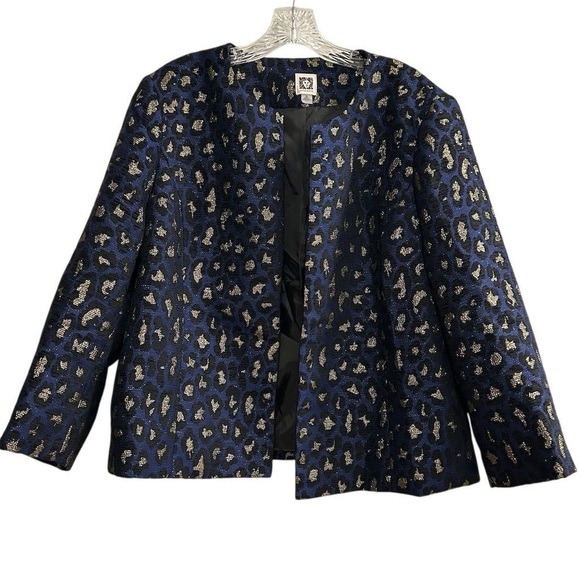 Anne Klein | Jackets & Coats | Anne Klein Womens Xl Navy Blue And Gold ...